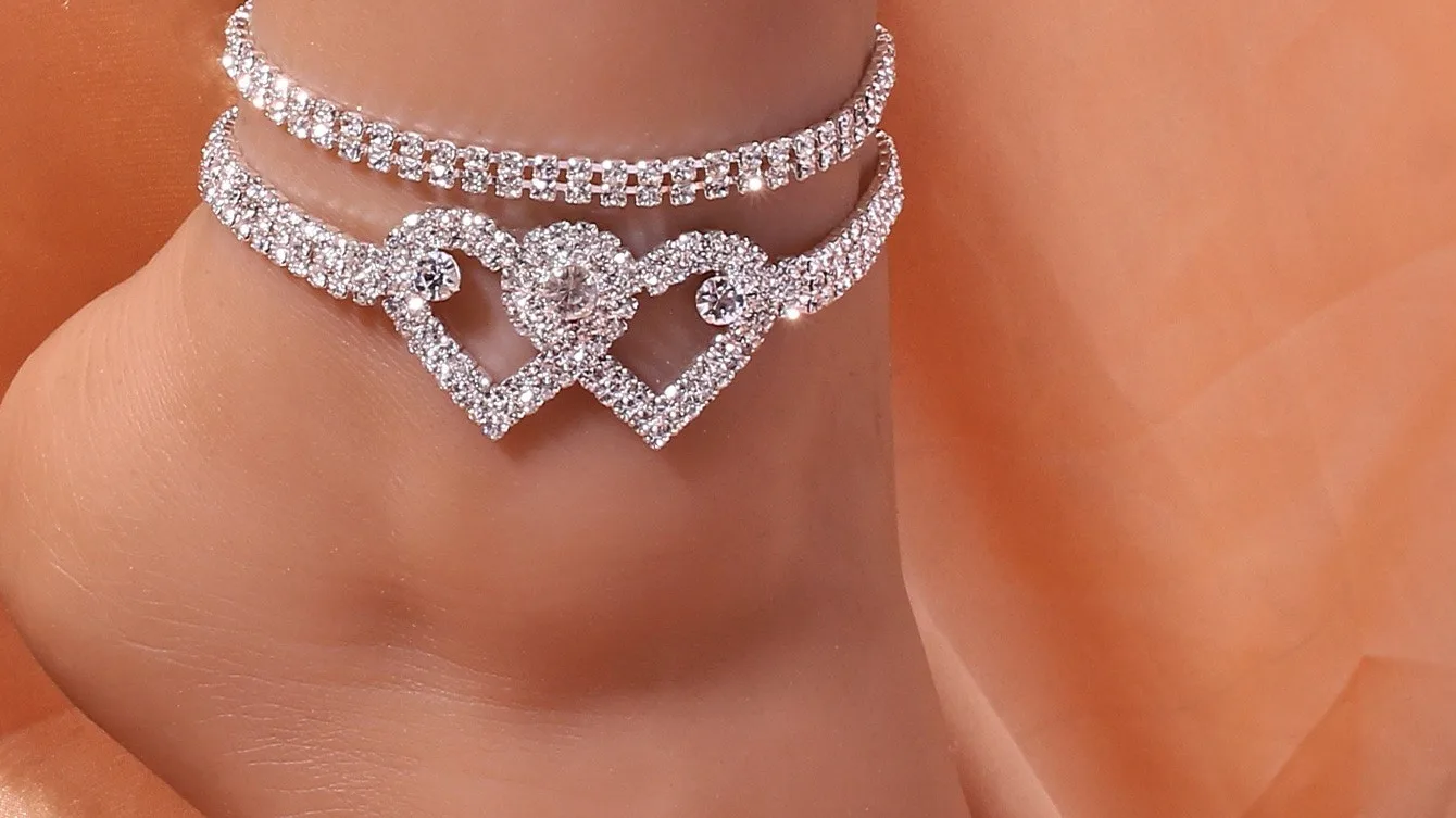 Lady Silver Gold Plated Bling Crystal Cuban Link Anklets For Women ...