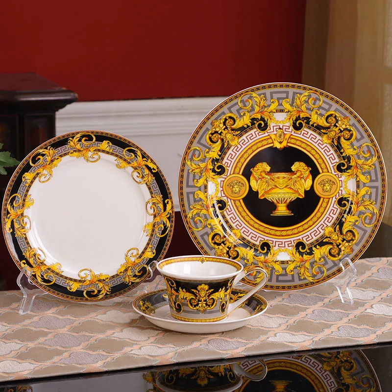 Kitchen Utensils Ceramic Western Dinner Plate Cup Set Bone China Steak ...