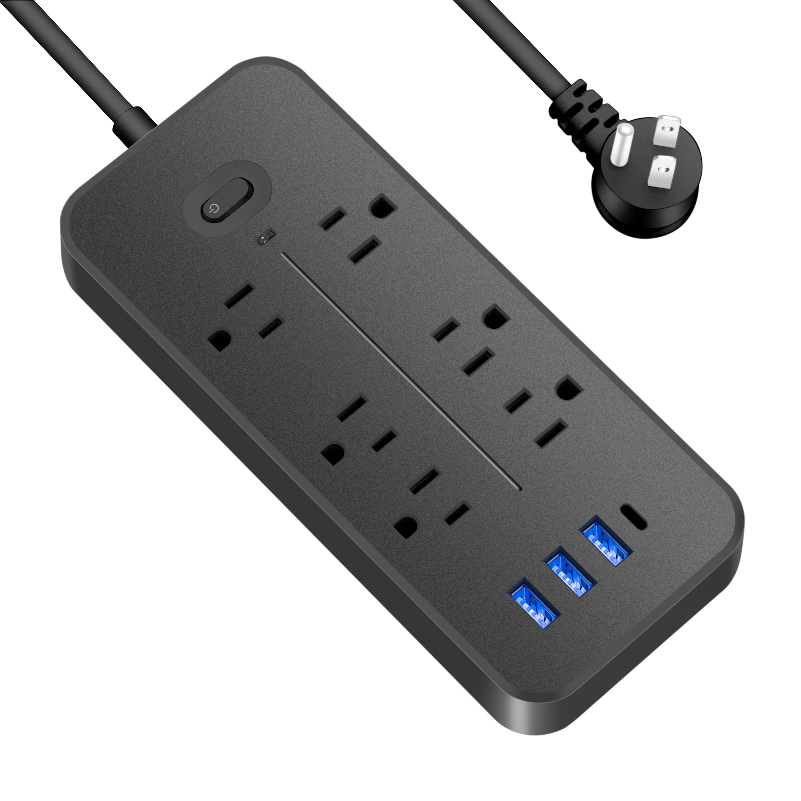 Us Standard Surge Protector Socket With 6 Outlets Flat Plug With 3 Usb ...