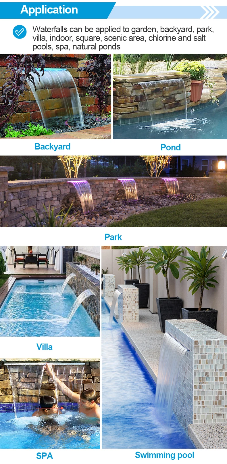 Garden Swimming Pool Cascade Water Blade Wall Spillway
