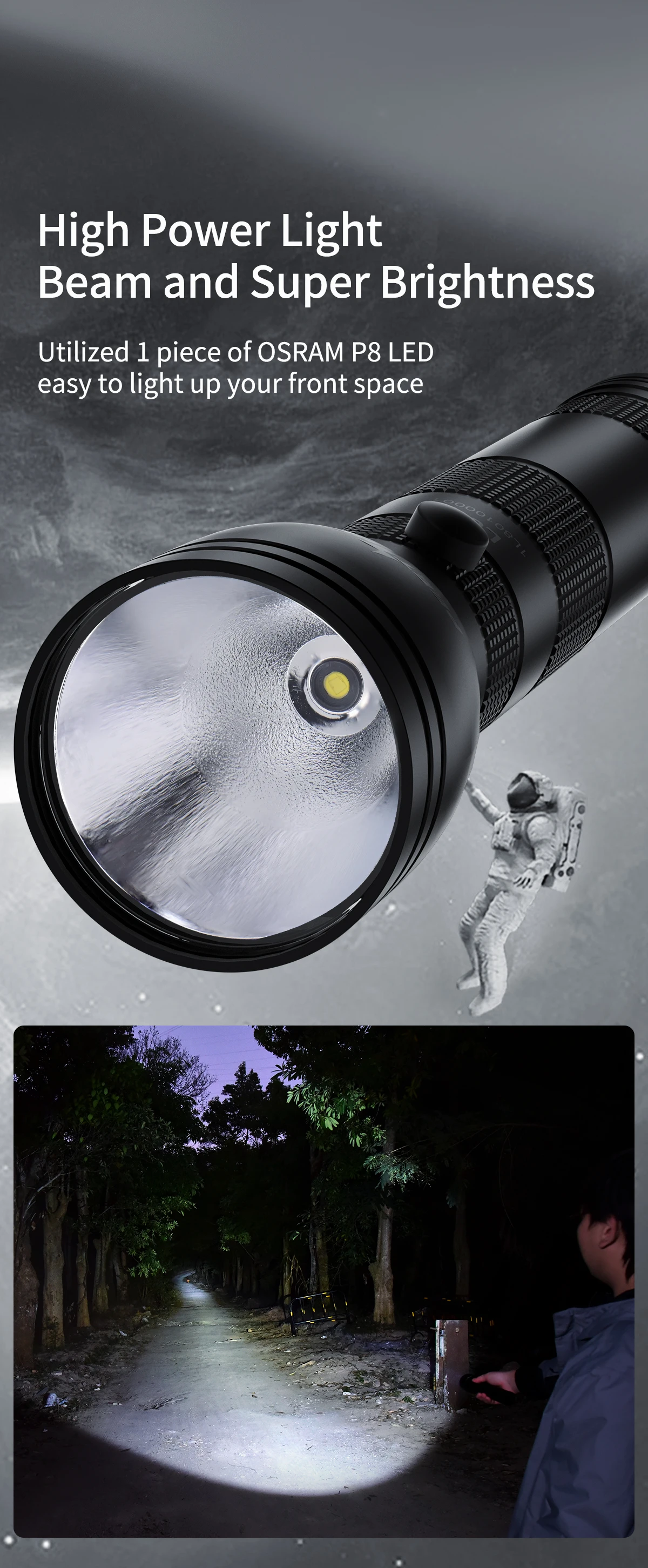 1km Long Range Hand Torch Light - Powerful & Rechargeable