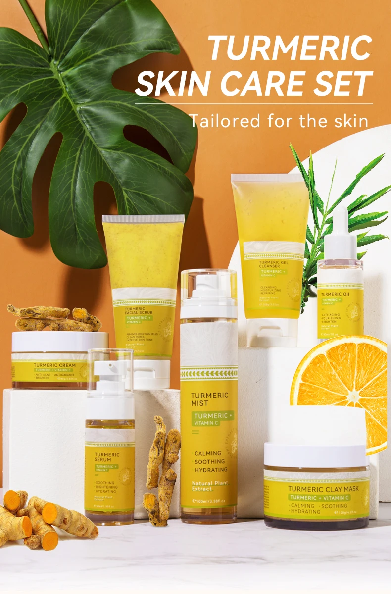 7-pack Turmeric Skincare Set Anti Acne Dark Spot Whitening Moisturizing ...