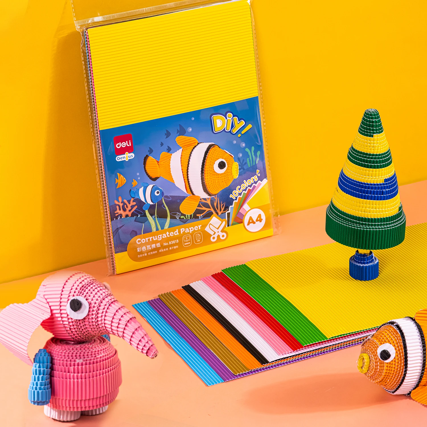 Deli 83613 Corrugated Colored Cardboard A4 Handmade Kindergarten ...