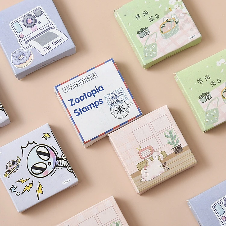 Cute Cartoon Material Stickers - 45 Pieces for Album Decor