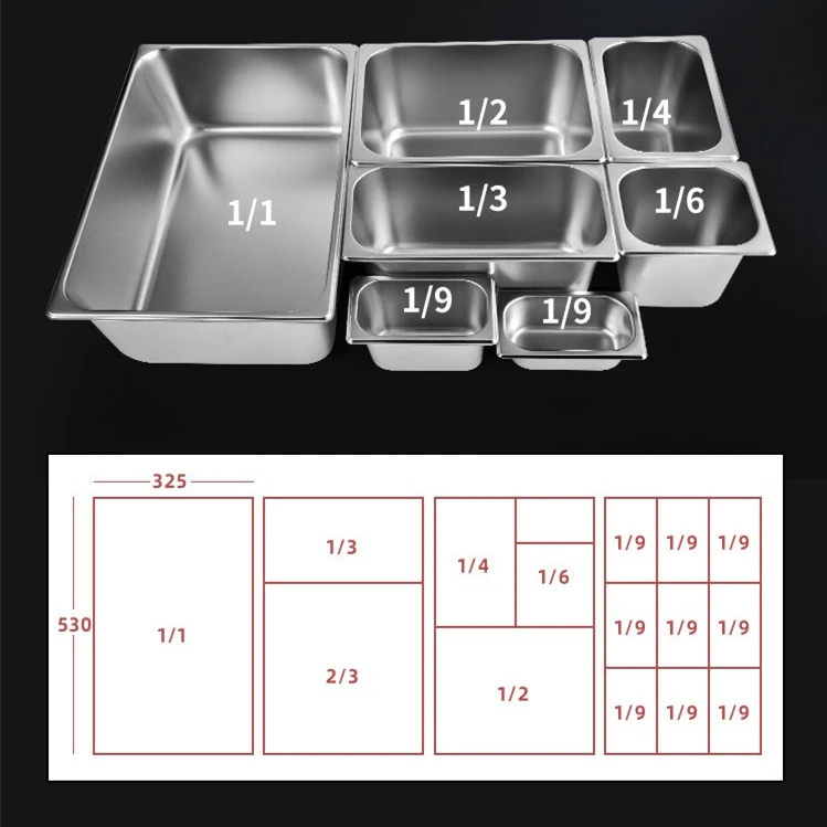 1/9 GN Stainless Steel Deep Tray Gastronorm Pan for Food Storage ...