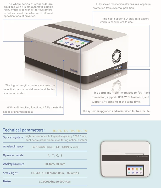 Double Beam Touch Screen Spectrophotometer T9 Super Big Color Lcd Touch ...