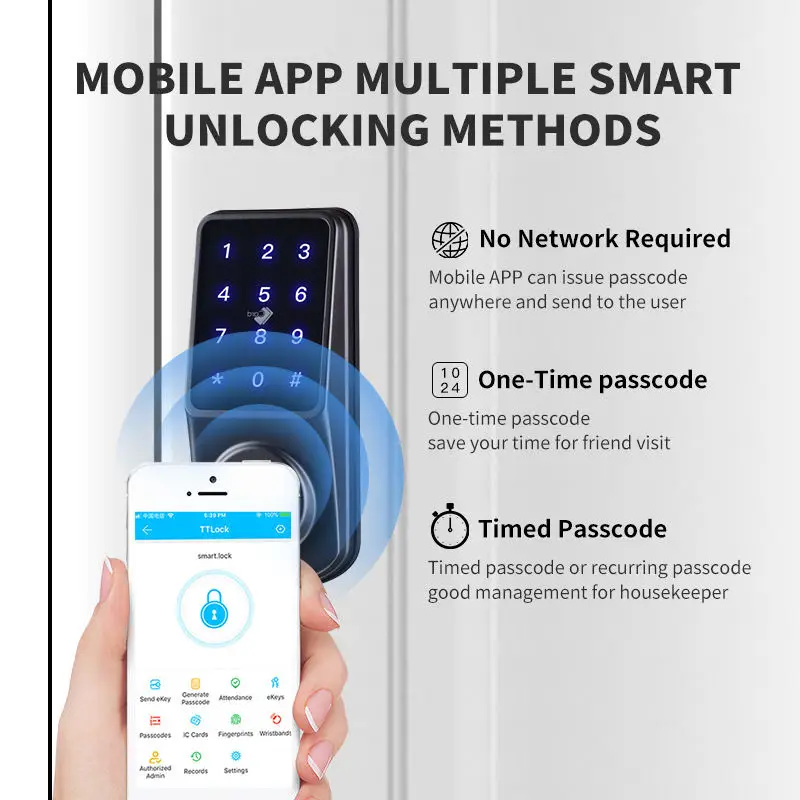TTLock Smart Wi-Fi Deadbolt Automated Wood Locks Remote Control Card ...