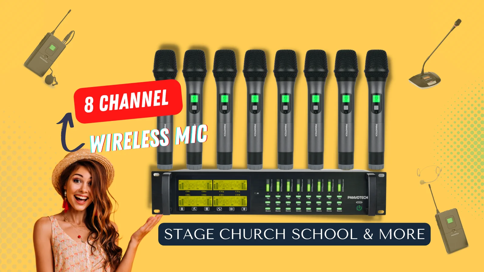 Panvotech Choir Singing Mic Professional Uhf 8 Channel Handheld ...