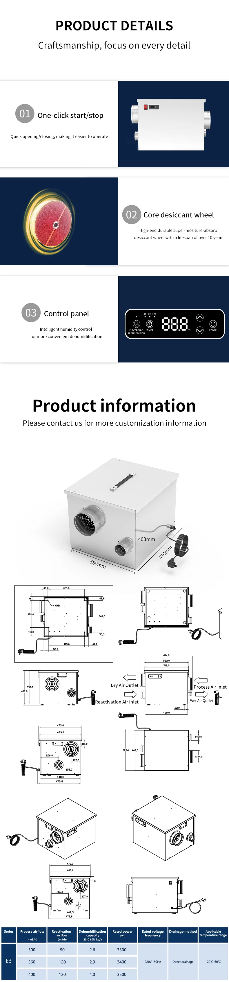 Josem E3 Desiccant Rotary Wheel Dehumidifier Adsorption Industrial ...