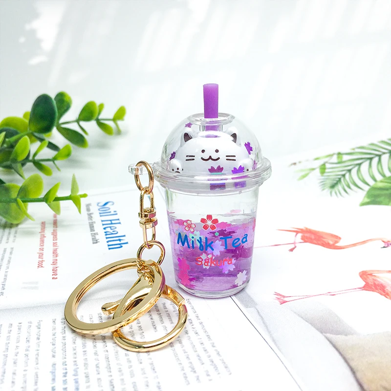 Cartoon Bubble Boba Milk Tea Keychain Cute Liquid Keychain Girl ...