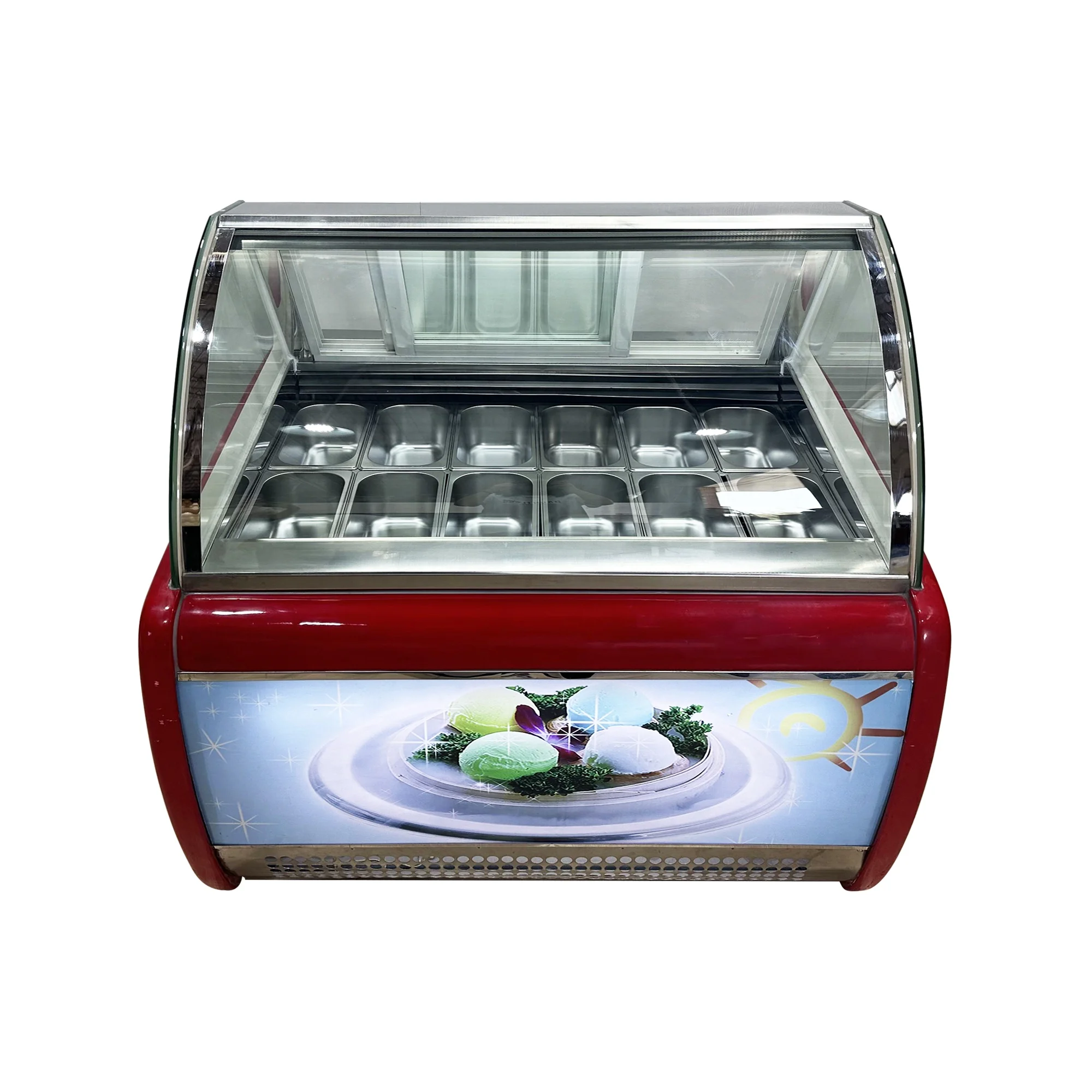 12 Tray Ice Cream Display Showcase Chiller - Gelato Freezer