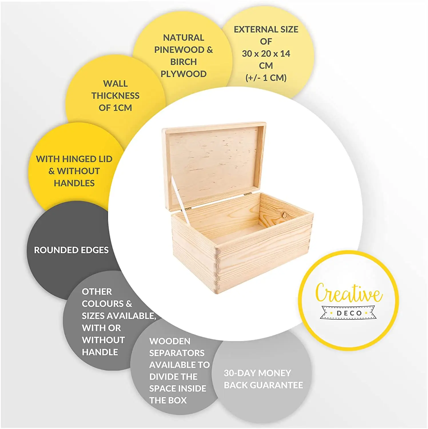 Large Wooden Storage Box With Hinged Lid | 11.8 X 7.87 X 5.51 Inches ...