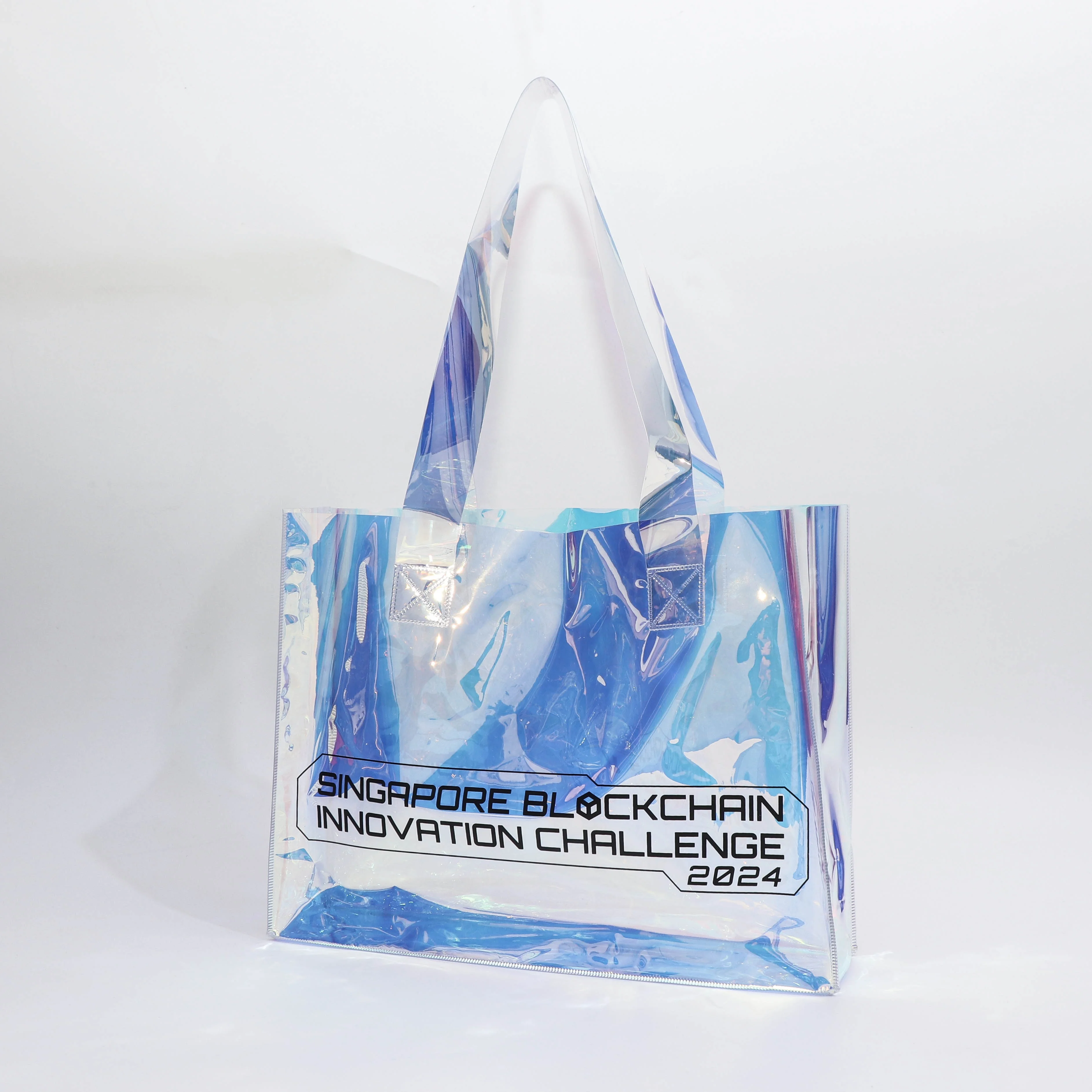 Custom Printed logo Plastic Handbag Laser Pvc Transparent Tote Bag for ...