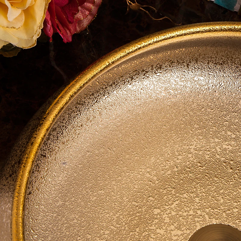 Traditional Golden Chinese Cloakroom Counter Top Porcelain Wash Basin ...