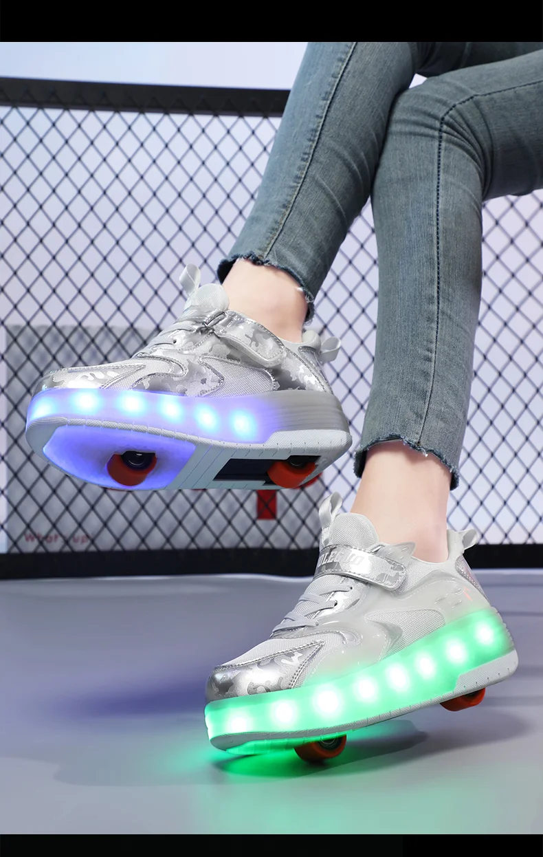 Wholesale USB Charge LED Kids Sport Shoes Boys and Girls Two Wheels ...