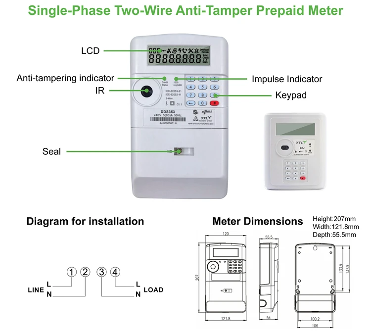 Single Phase Prepaid Electricity Meter Infrared Ytl Energy Meter With Gprs Communication - Buy ...