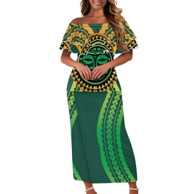 Maori Polynesian Tribal Custom Puletasi Green 2 Pcs Elegant Women's ...