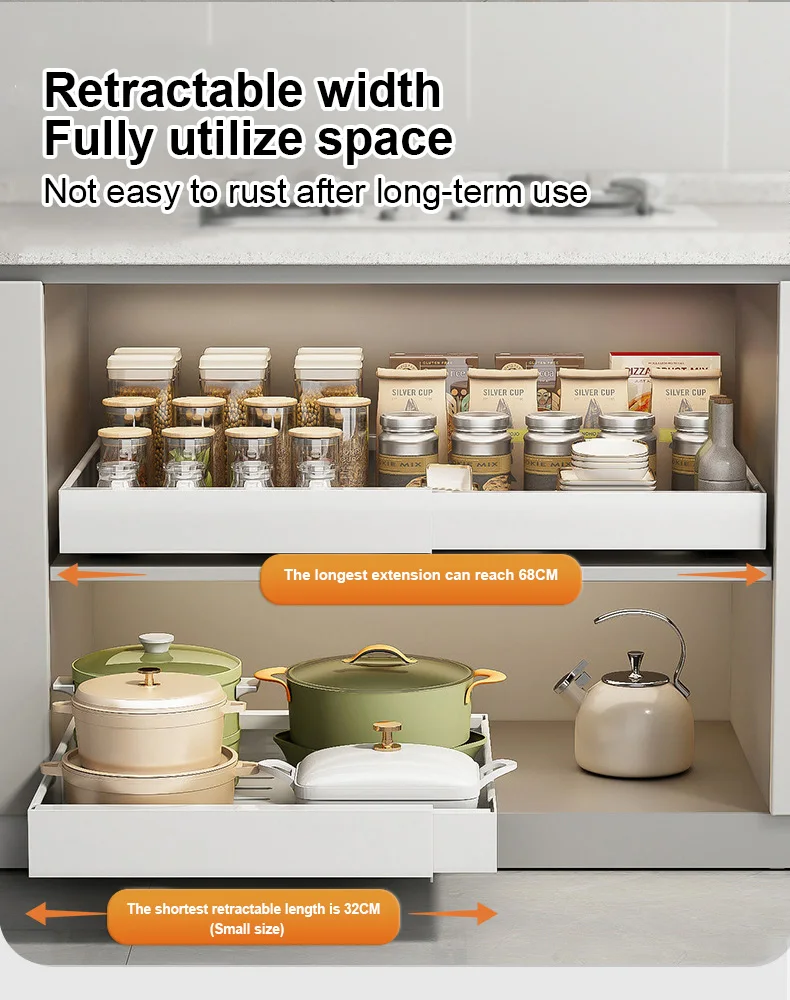 Extendable Kitchen Rack Slide Out Sliding Drawer Pull Out Shelf Cabinet ...