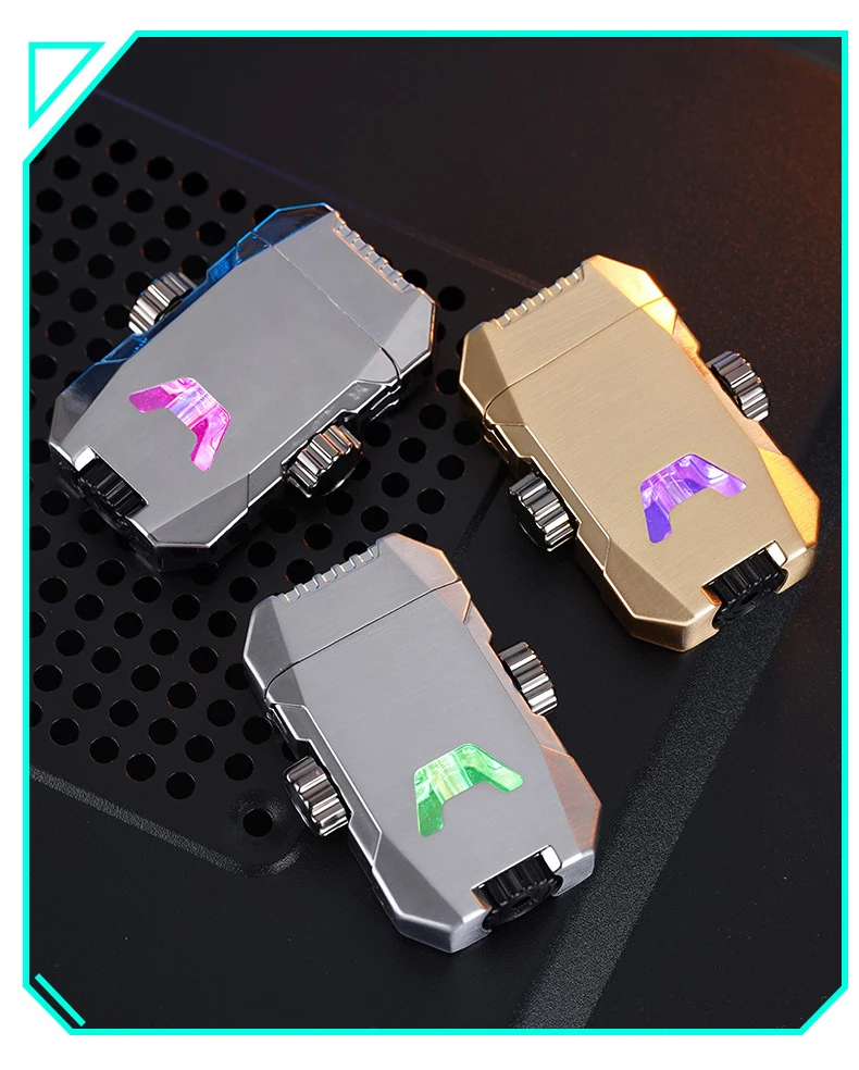 Business Gift Elegant Gyroscope Windproof Double Jet Gas Inflatable ...