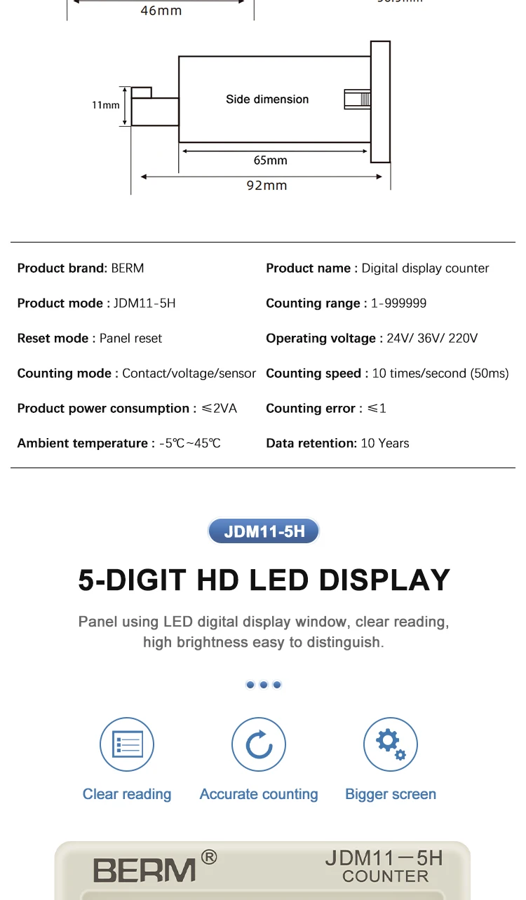 5 Digit Counter AC110-220V DC12-24V - JDM11-5H Digital Counter