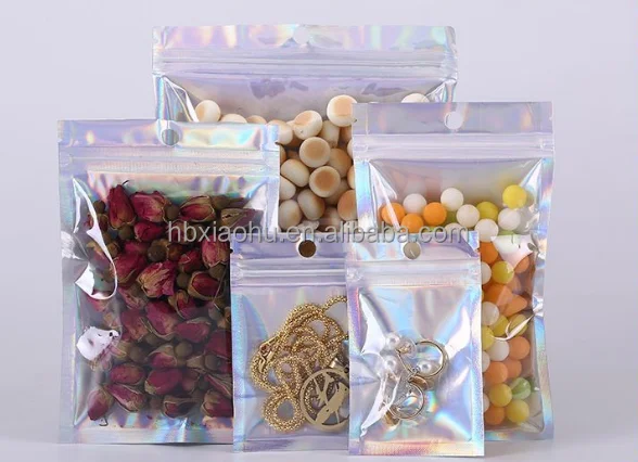 Reusable Zip Lock Food Storage Pouches Bags Pink Hologram Clear Front ...