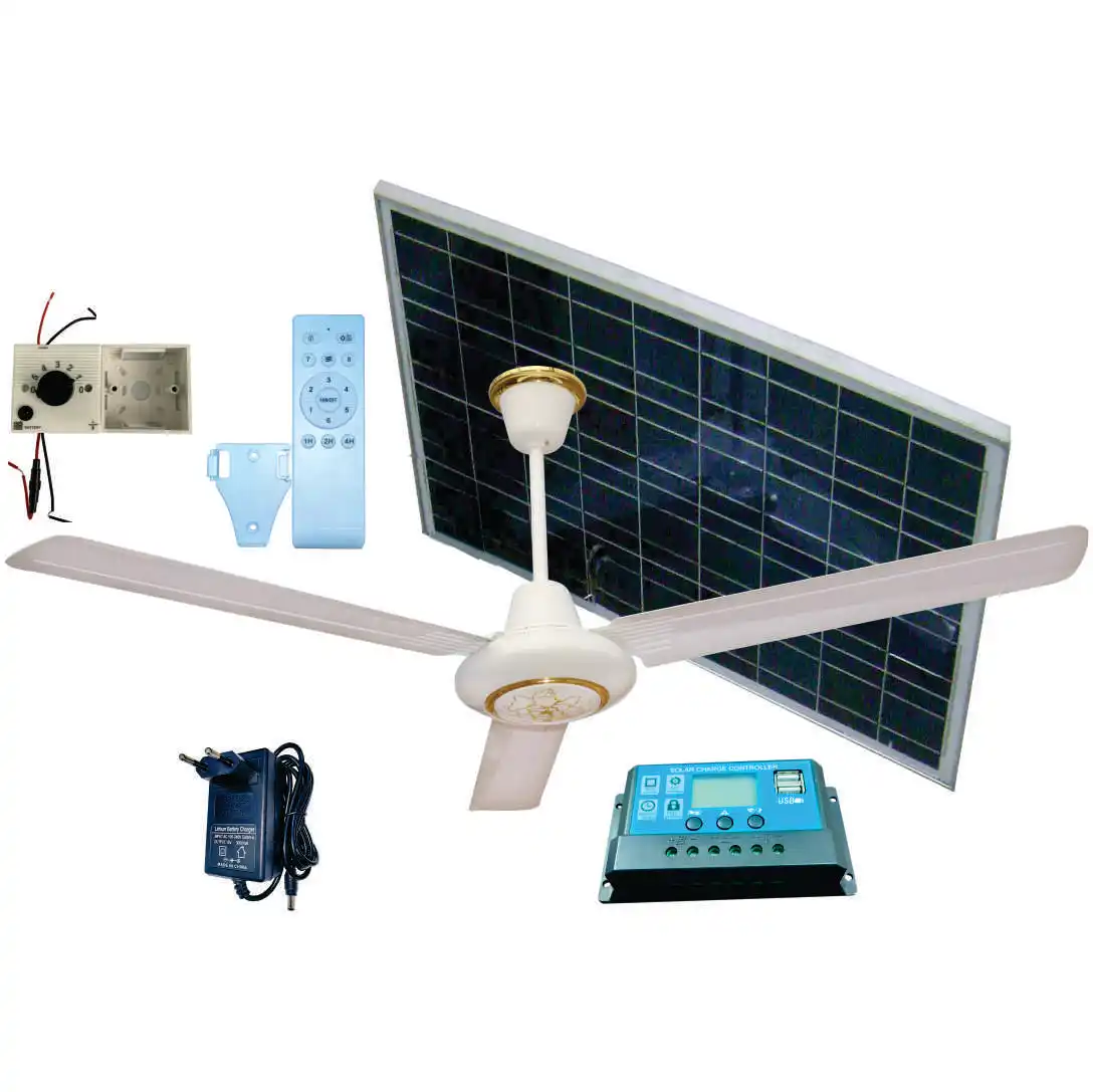 56-inch Solar Powered Ceiling Fan with DC Motor & Remote Control