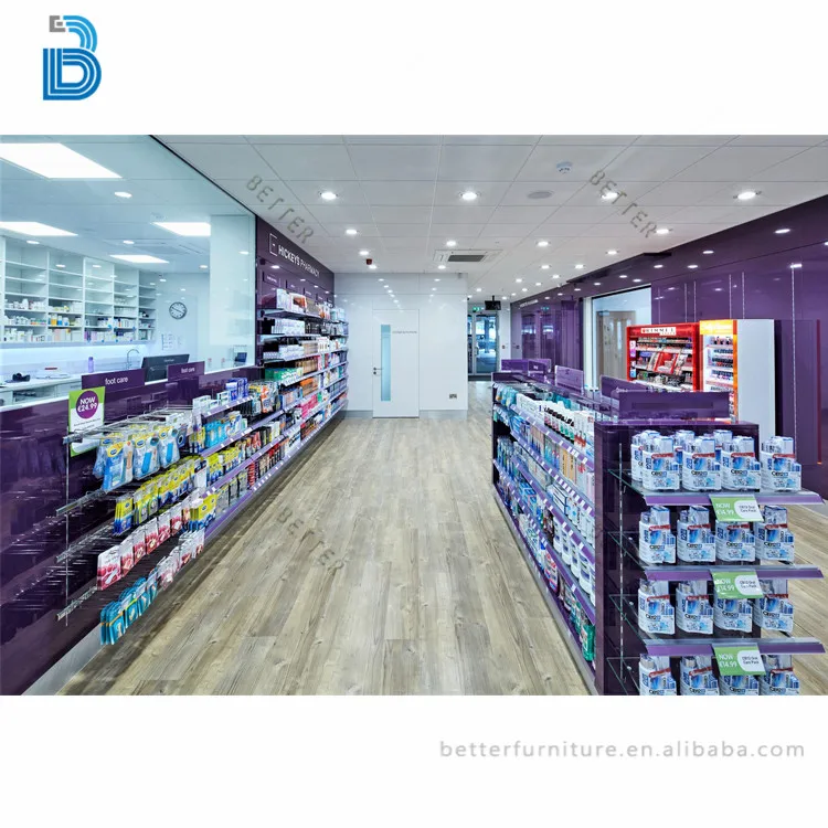 Modern Custom Medical Shop Interior Design Pharmacy Rack Wooden ...