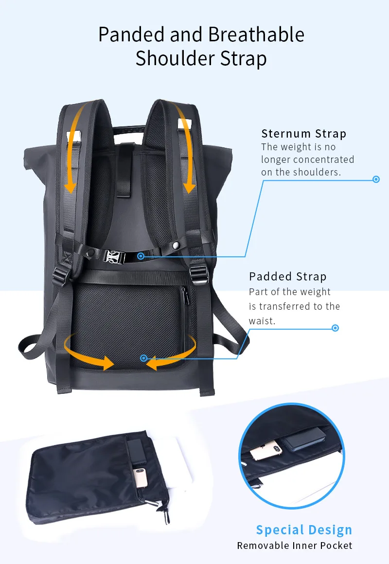 New Design Waterproof Zipper Backpack New Trend Roll Top Rept Travel ...