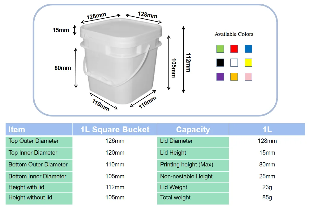 Secure Food Storage with 1 Liter Plastic Square Buckets