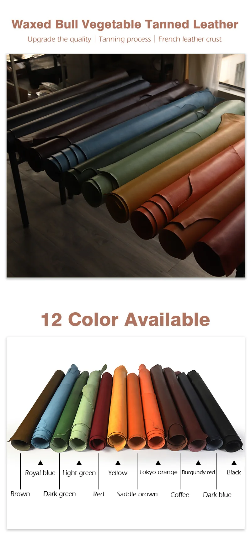 Bull Vegetable Tanned Leather - 12colors for DIY Crafts