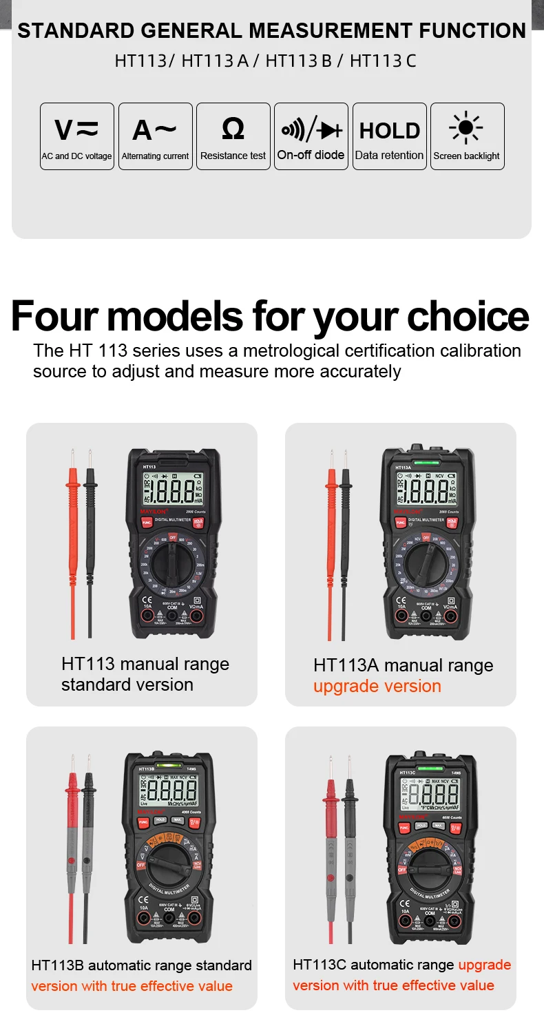Mayilon Ht113b Autorange Digital Multimeter 4000 Counts 600v 10a With ...