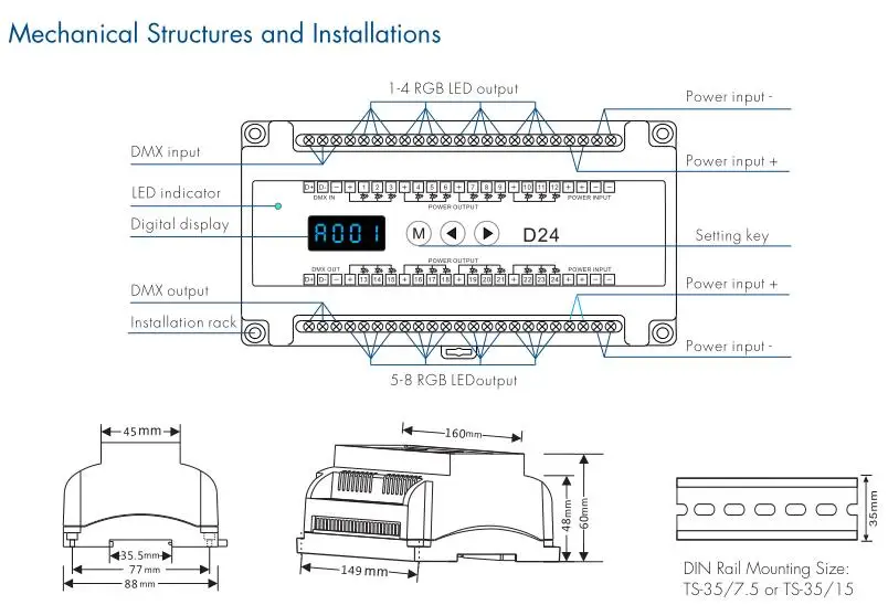 SKYDANCE 24 Channel DMX Controller - Constant Voltage RDM Decoder