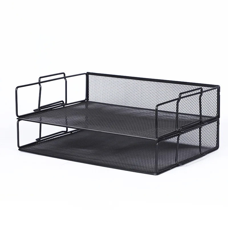 2 Tier Office Desktop Organizer Black Metal Mesh Document File Drawer ...