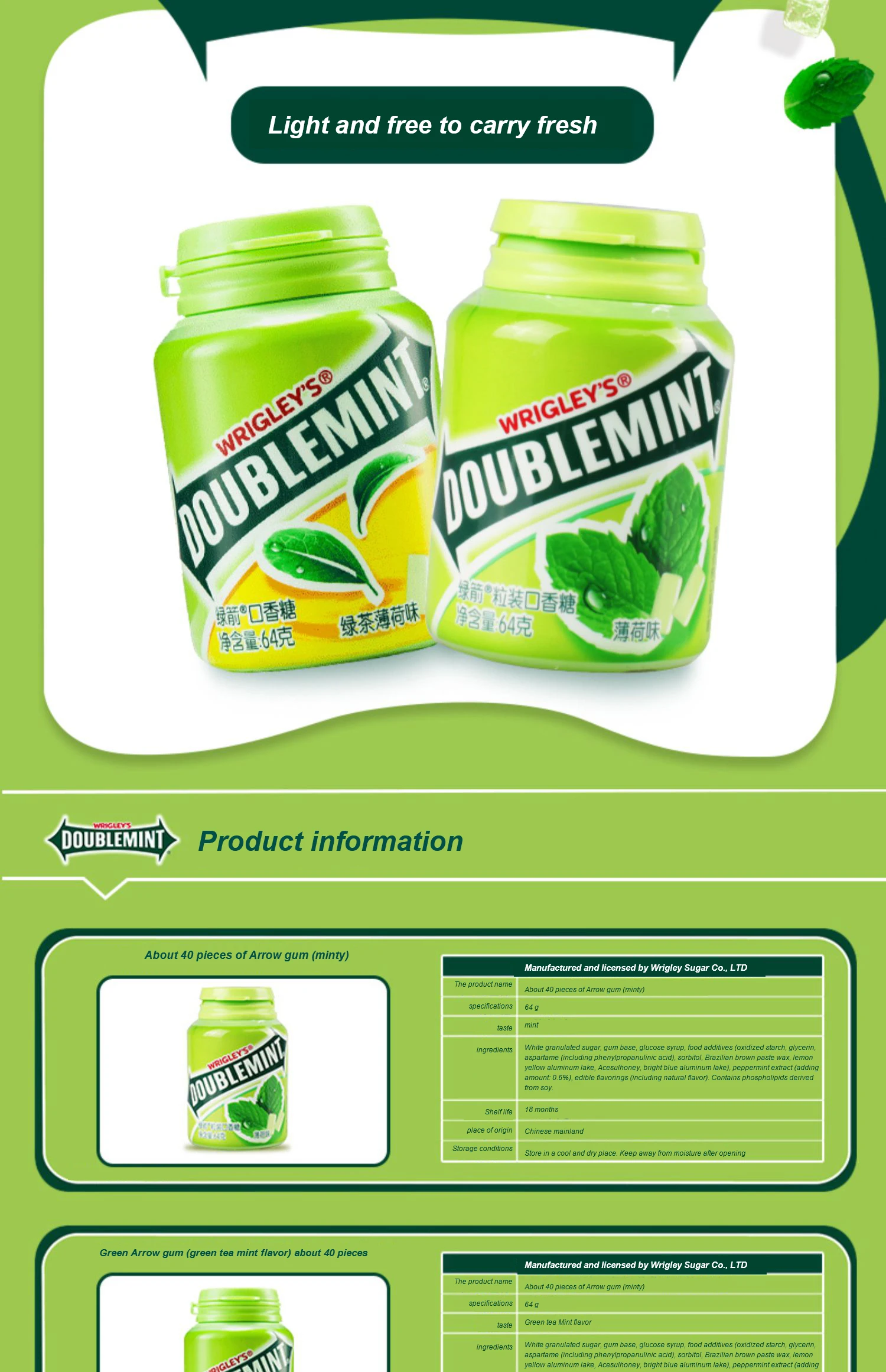 Candy Wholesalers Original Mint Flavor Mints Chewing Gum 64g Candies ...