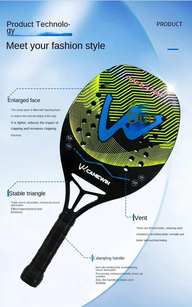E4049 Thin Section Beach Racquet With Big Blade 12k Carbon Fiber Strong ...