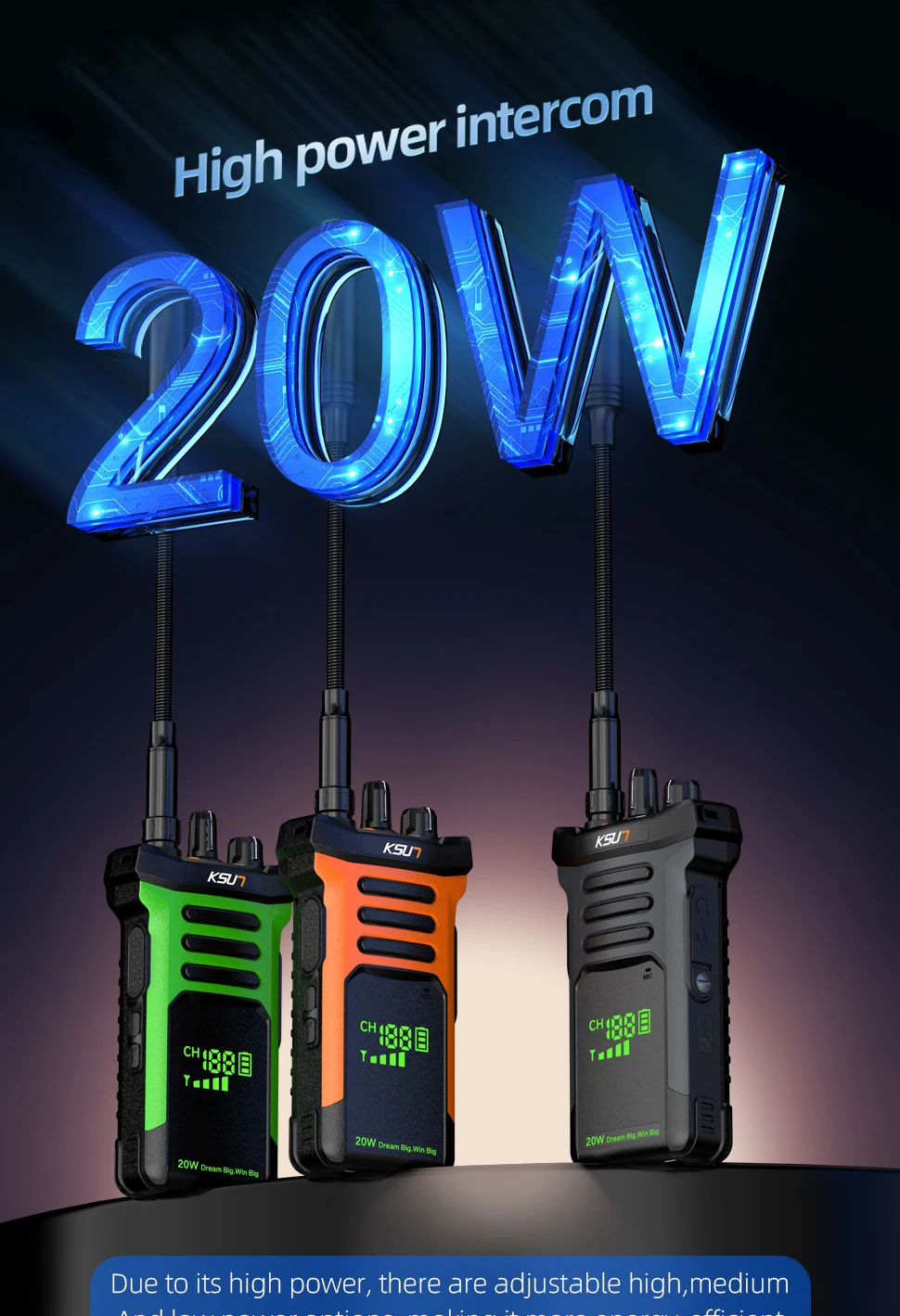 KSUN X80 20W High Power Two Way Radio for Professional Use