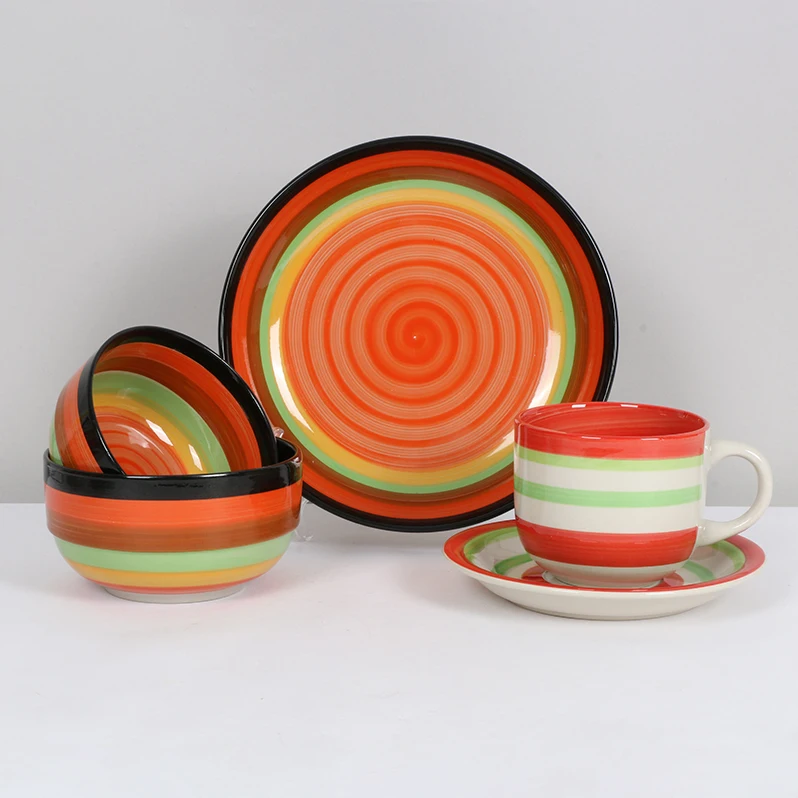 18 Piece Hand Painted Stoneware Colorful Ceramic Dinnerware Set ...
