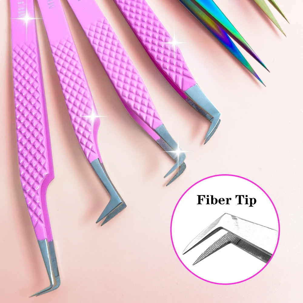 Stainless Steel Slanted Custom Lash Tweezers with Plastic Silver Fiber ...