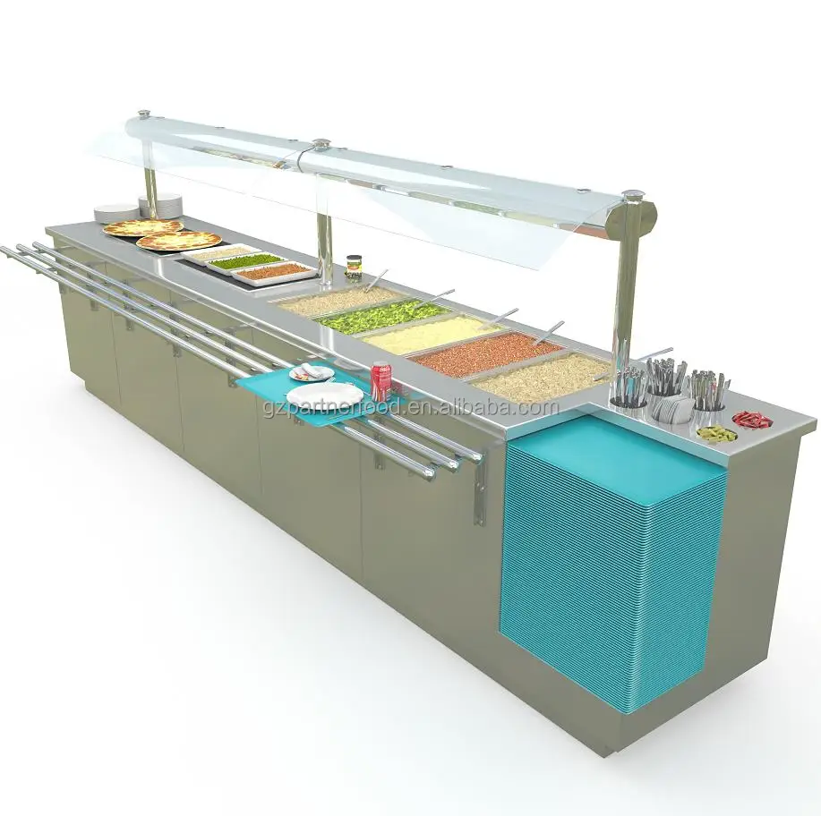 Stainless Steel Commercial Buffet Counter with Sneeze Guard