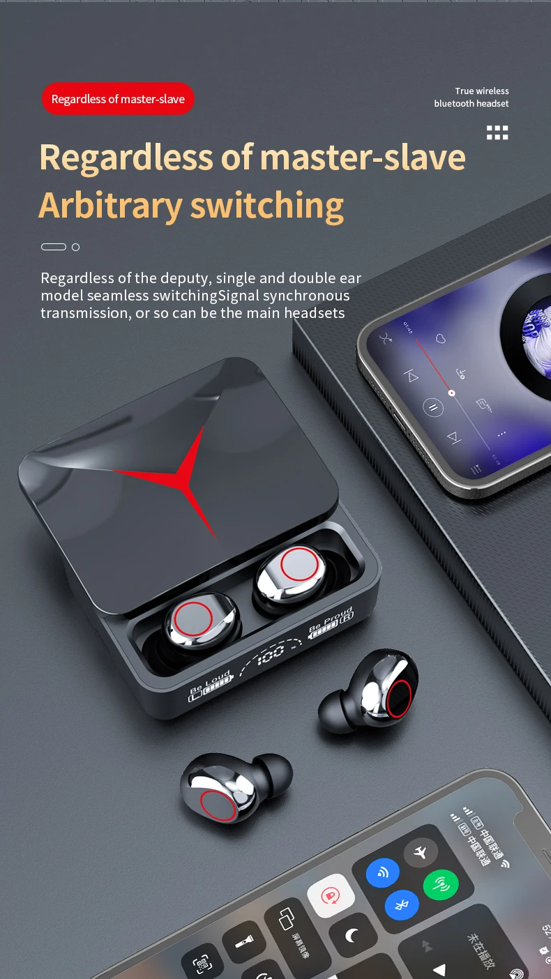 M90 Pro TWS Stereo Earbuds - Gaming Headphones with LED