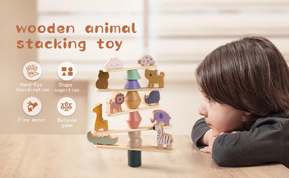 Wooden Animal Stacking Blocks - Preschool Educational Toys
