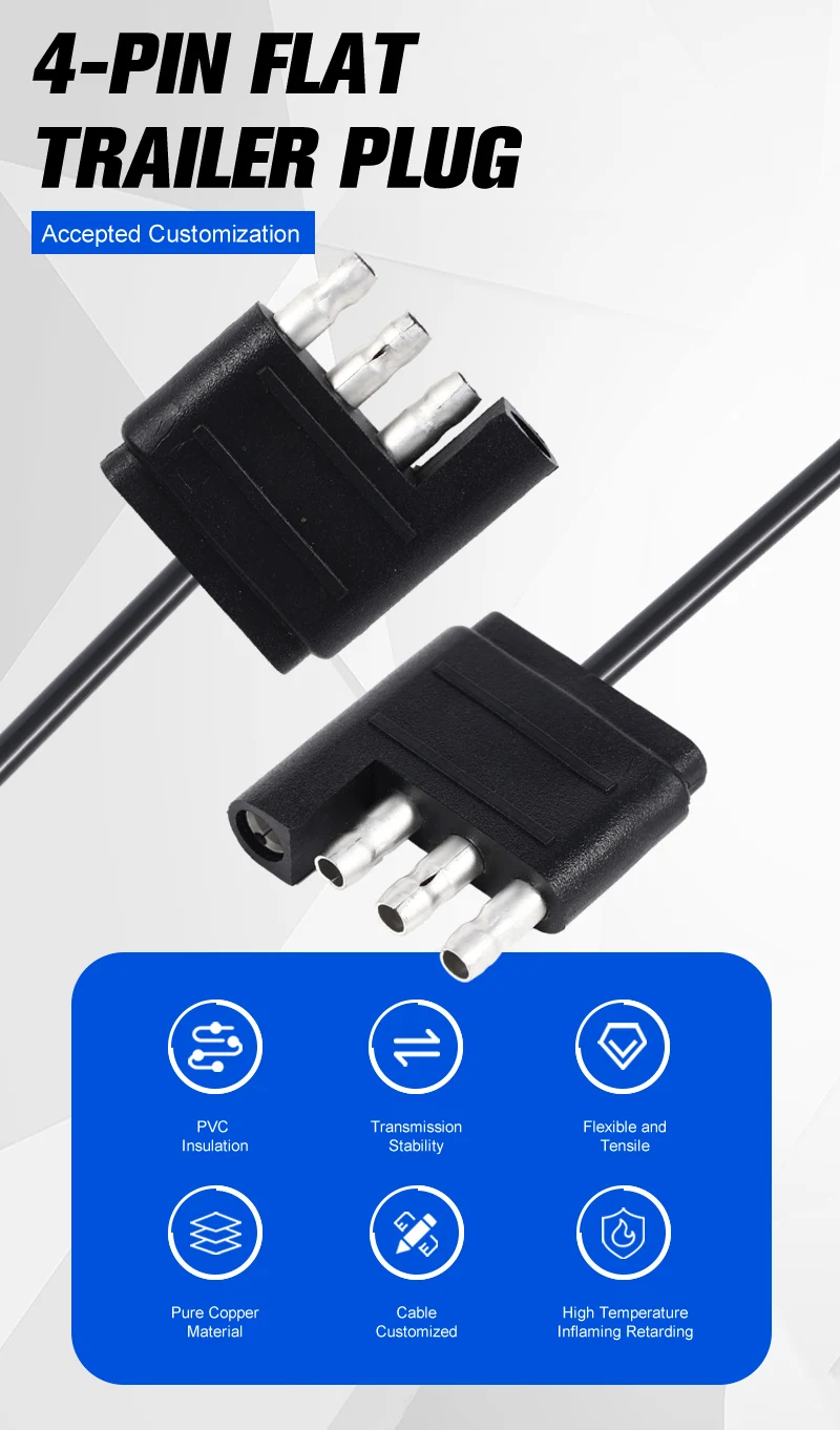 4 Pin Flat Connector Plug Custom Length Trailer Wiring Harness - Buy ...