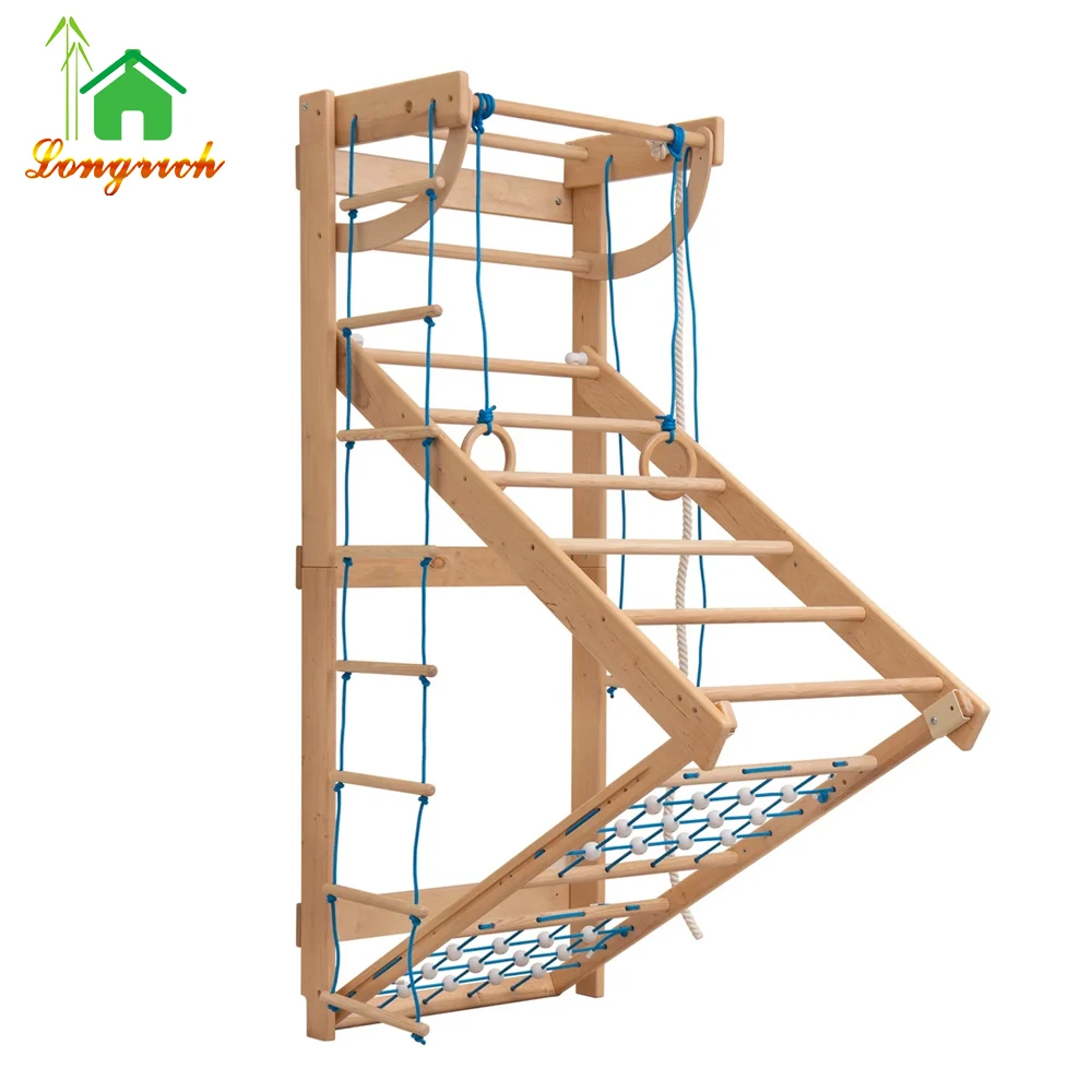 Kids Wooden Gymnastics Bar Indoor Climbing Frame Monkey Bars Play Gym ...