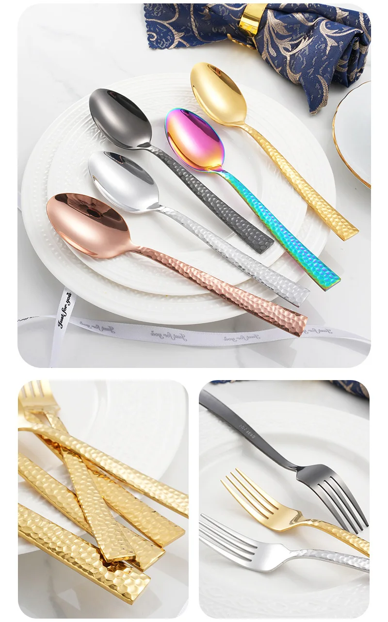 Luxury Hammered Golden Cutlery Set Knife Spoon Fork Stainless Steel ...
