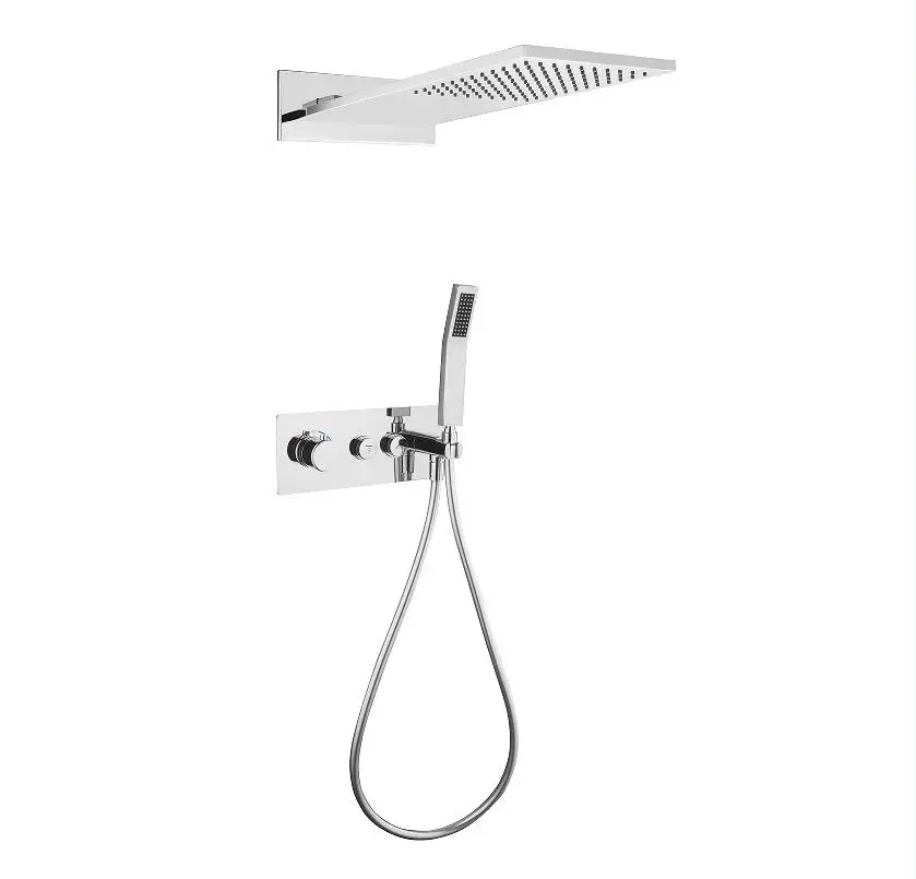 Wall Mounted Push Button Concealed Rainfall Brushed Gold Thermostatic ...