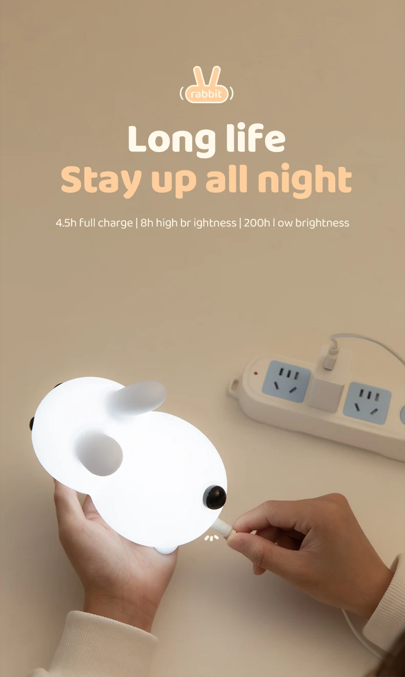Mini Lovely Rechargeable LED Night Light for Kids - Bunny Lamp