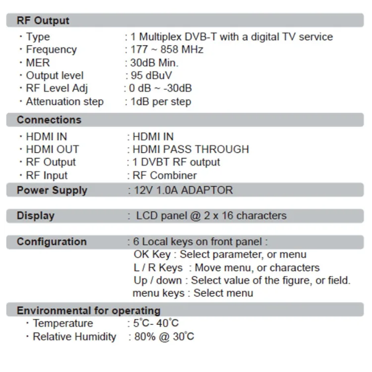 GME 1CH HD DVB-T Modulator - Full HD HDMI to RF Converter