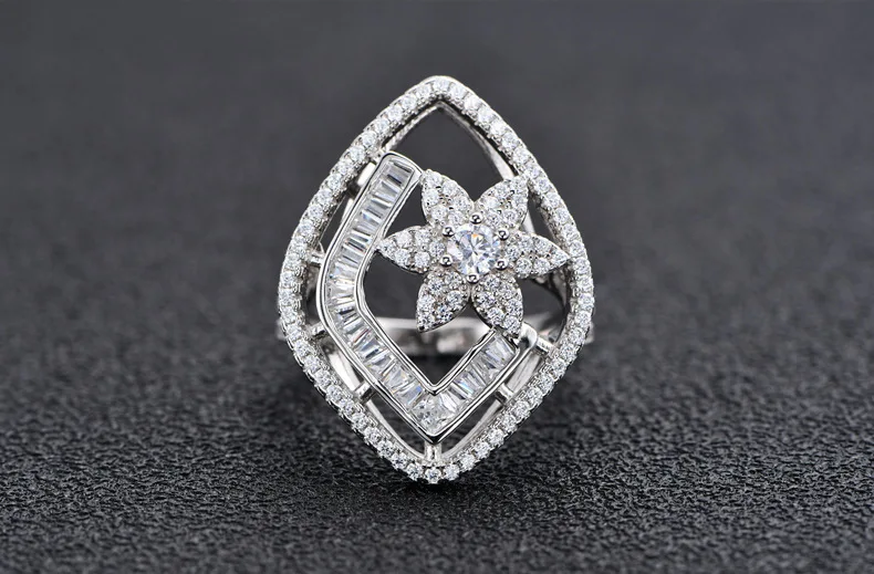 Customized 925 Sterling Silver Fine Jewelry Ring Rhombus Flower ...