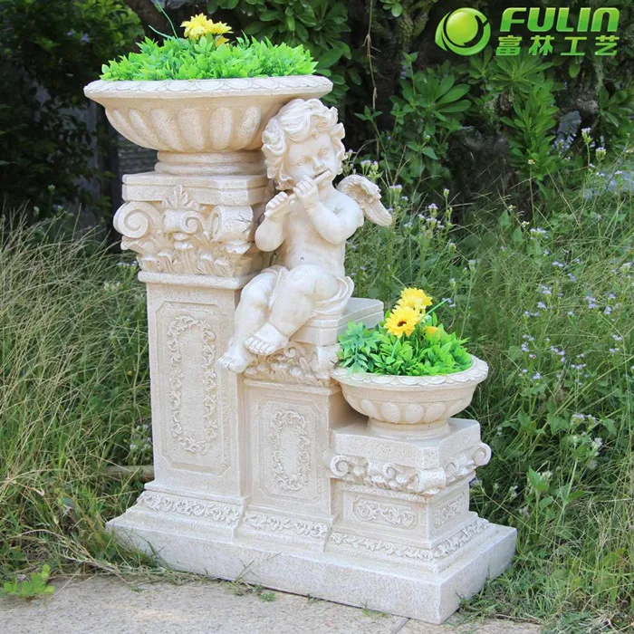 Large white Angel statue Flower Pot in Resin Fairy Garden Decor ...