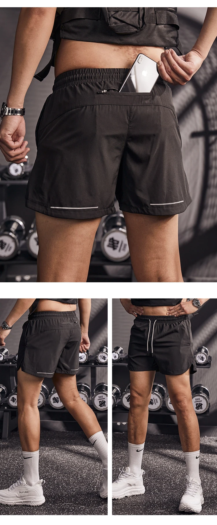 Men Short Shorts With Back Zipper Pocket Sports Shorts Gym Wear Dry Fit ...